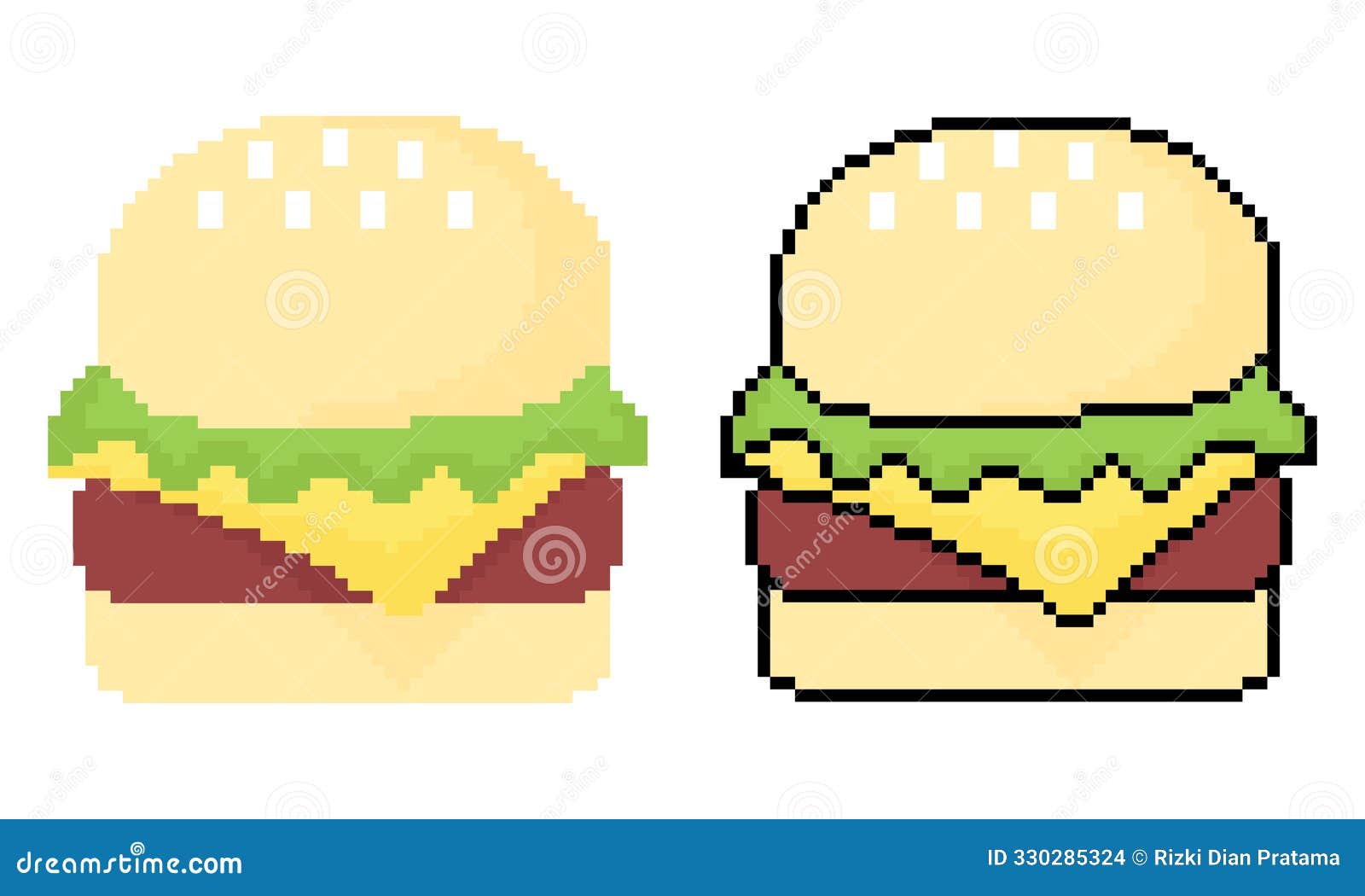 Pixel Burger Icon Set Isolated On White Background. 8-bit Cheeseburger ...