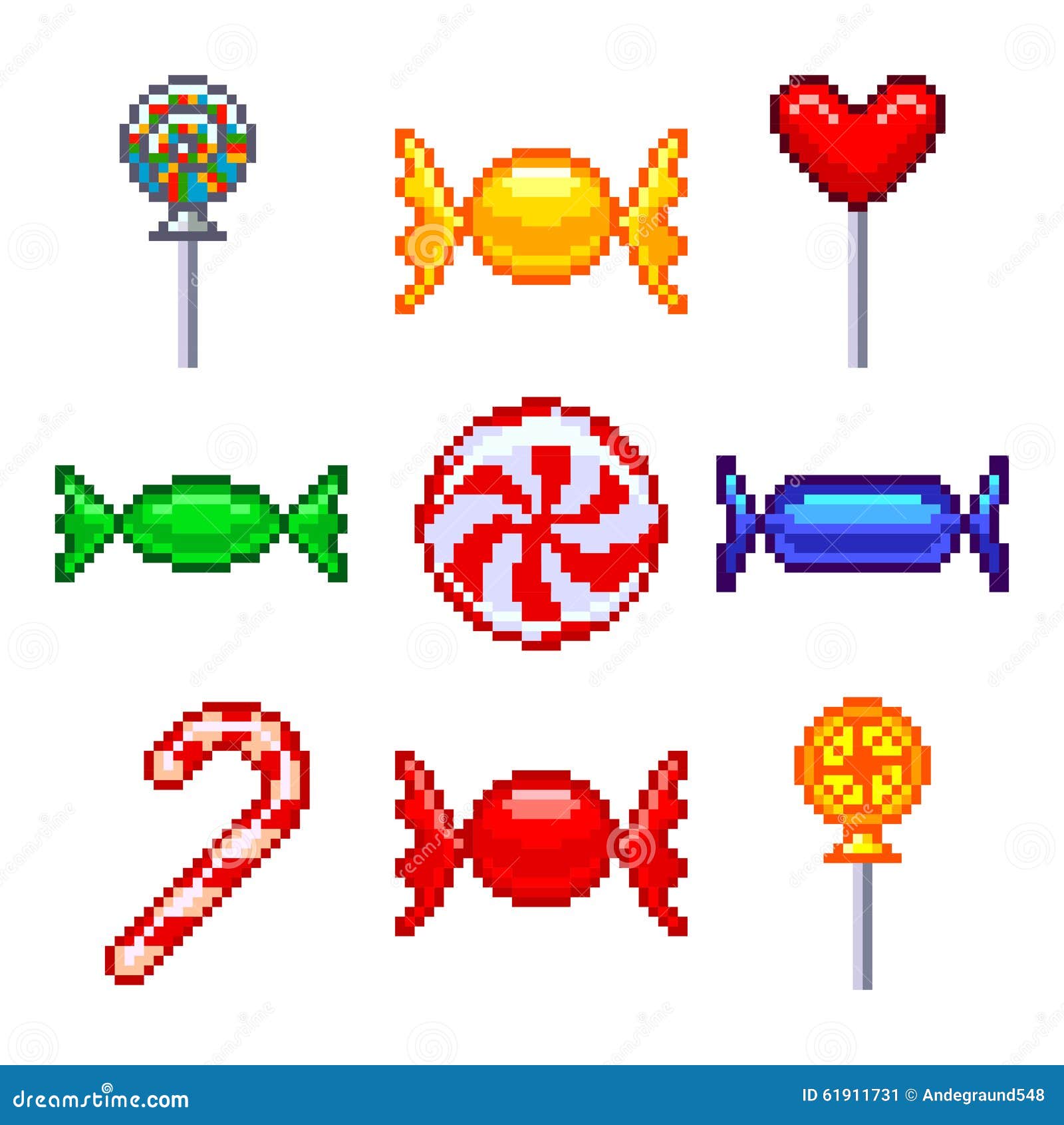 Pixel Candies for Games Icons Vector Set Stock Vector - Illustration of ...