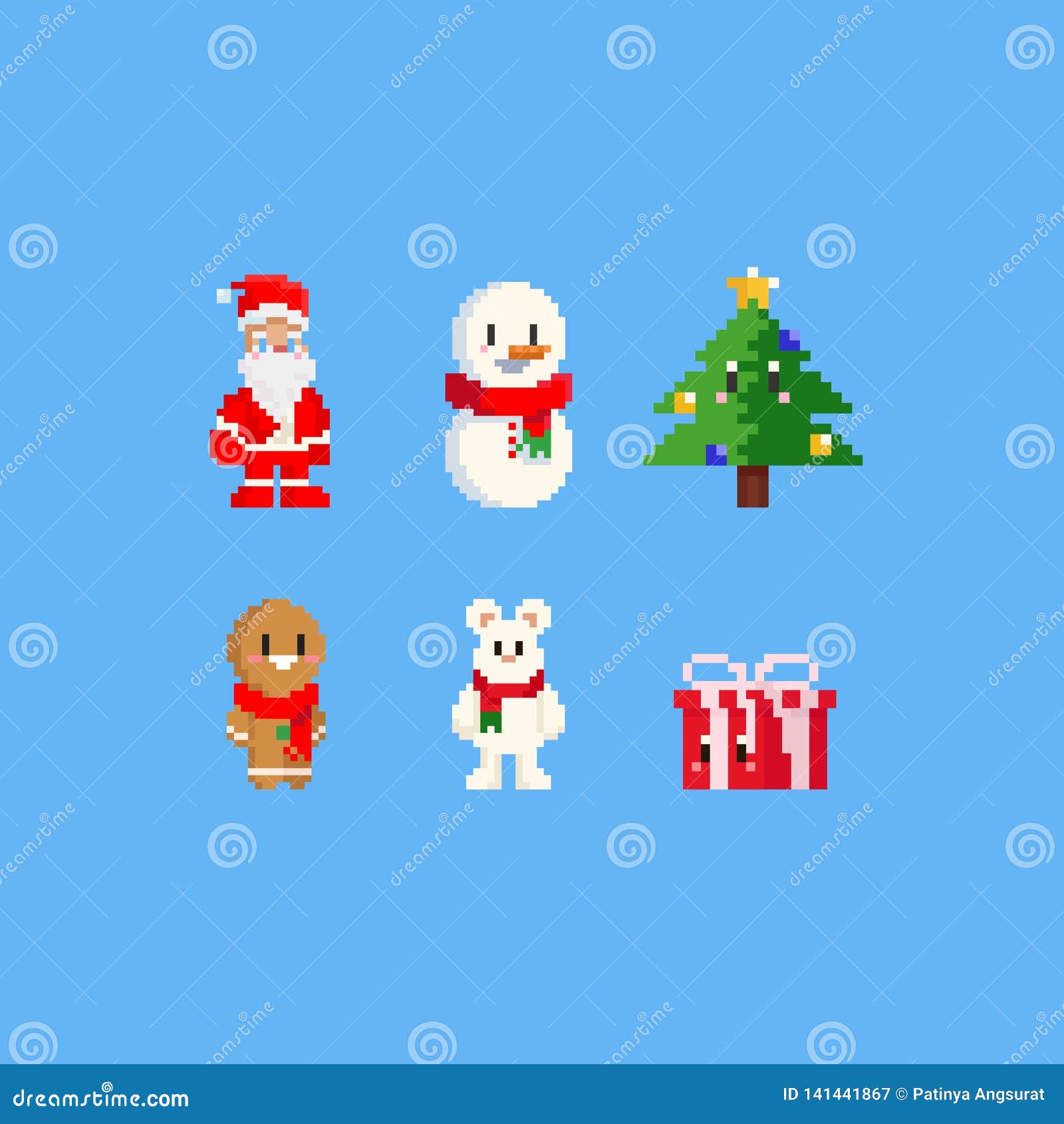 Pixel Christmas Character Set.8bit Stock Illustration - Illustration of ...