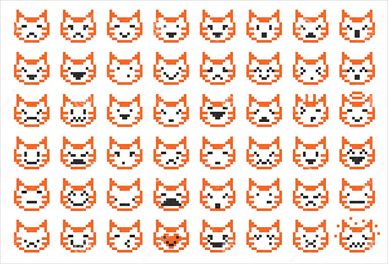 Pixel cat faces stock vector. Illustration of emotion - 51135333