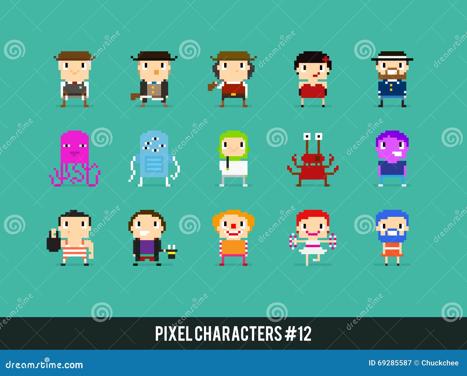 Pixel Characters Cartoon Vector | CartoonDealer.com #69285587