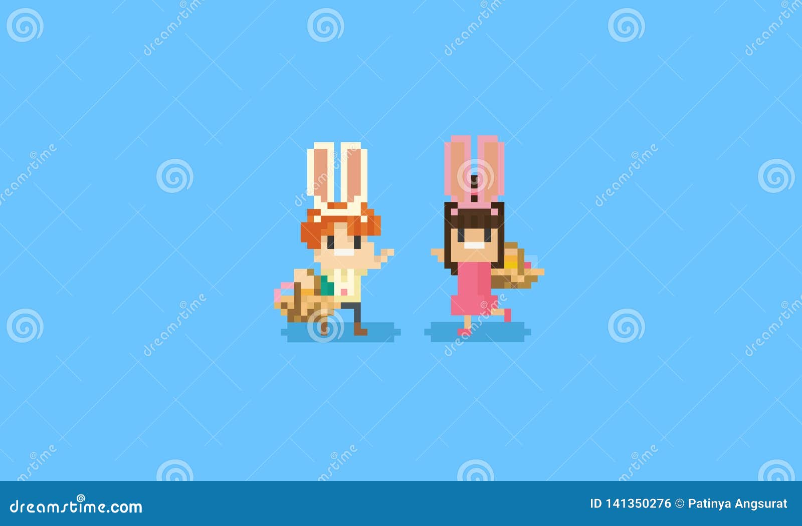 Pixel Children In Monster Costume.8bit Character Illustration. Cartoon ...