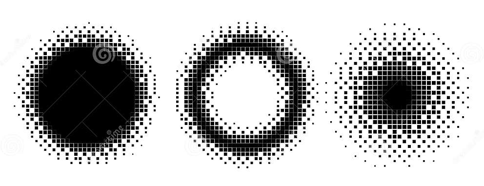Pixel Circles and Frames Halftone Style Set Stock Vector - Illustration ...