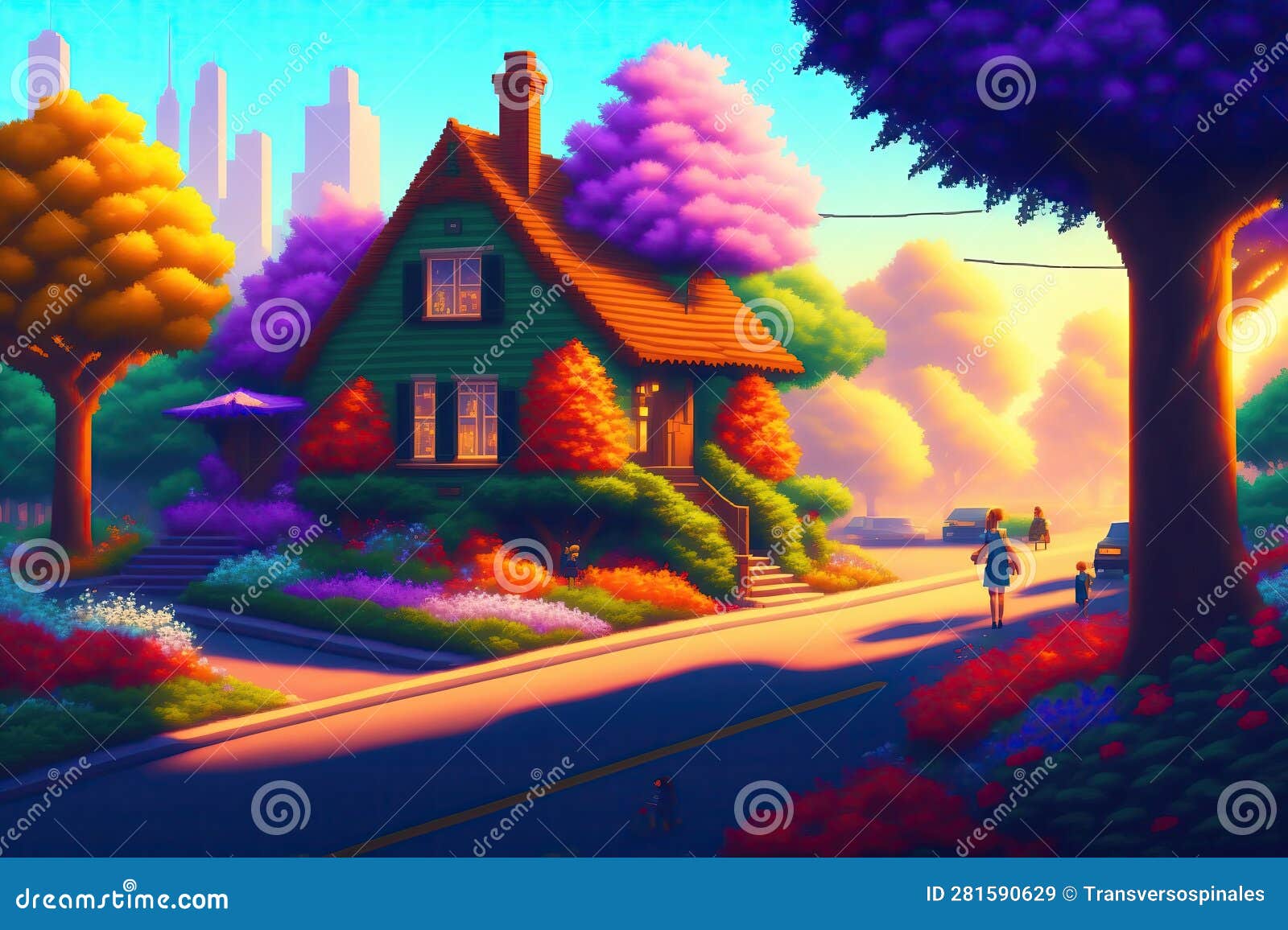 Pixel City Landscape Background Illustration 8 Bit Stock Illustration ...