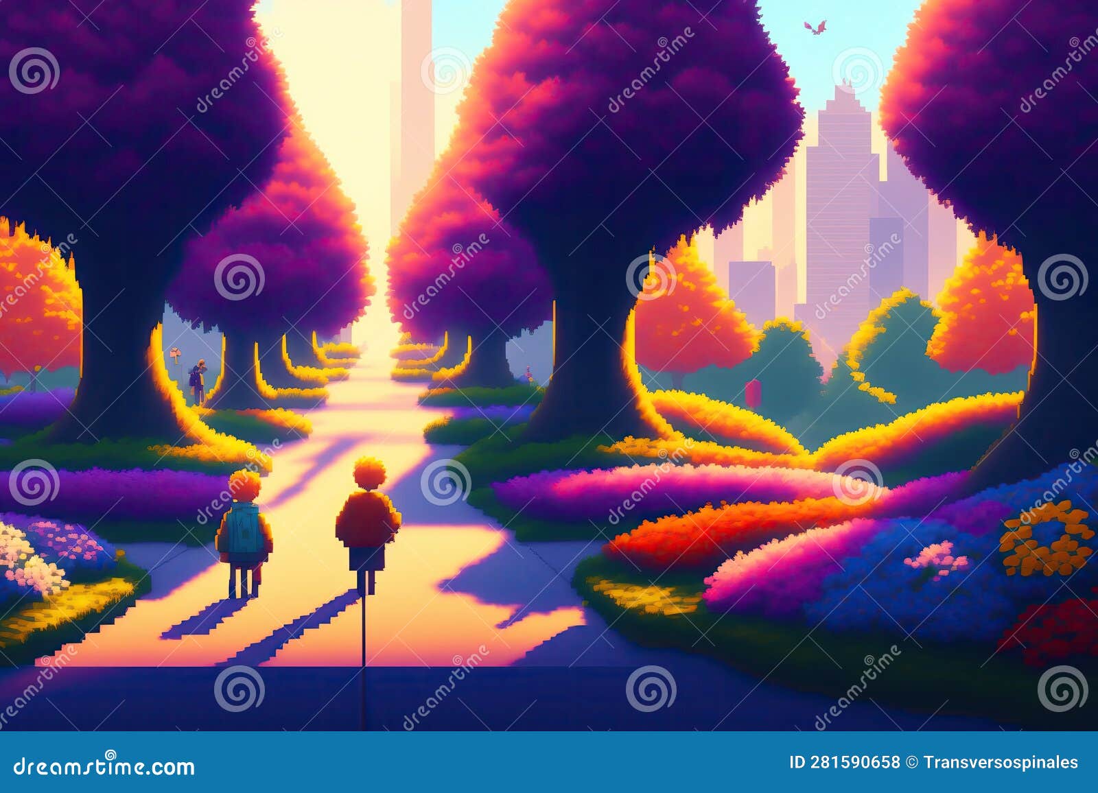 Pixel City Landscape Background Illustration 8 Bit Stock Illustration ...