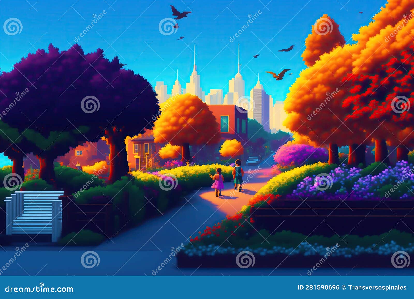 Pixel City Landscape Background Illustration 8 Bit Stock Illustration ...