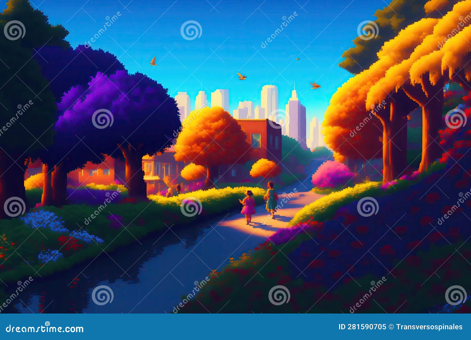 Pixel City Landscape Background Illustration 8 Bit Stock Illustration ...