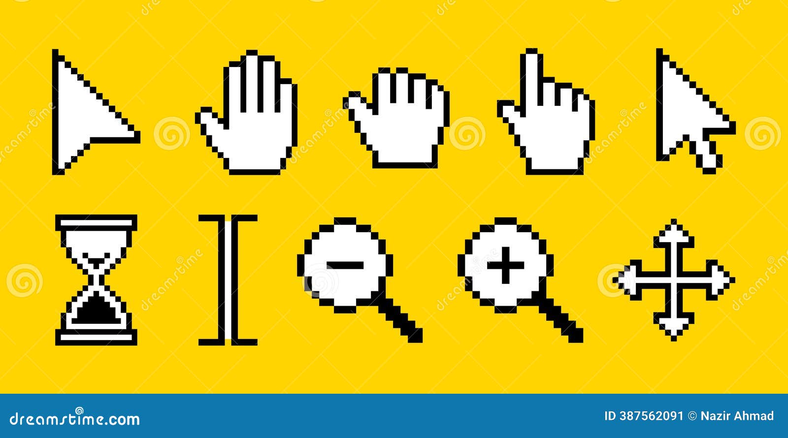 Pixel Click Icons. Vector Arrow Clicks Icon Mouse Pointer Hand Touch ...