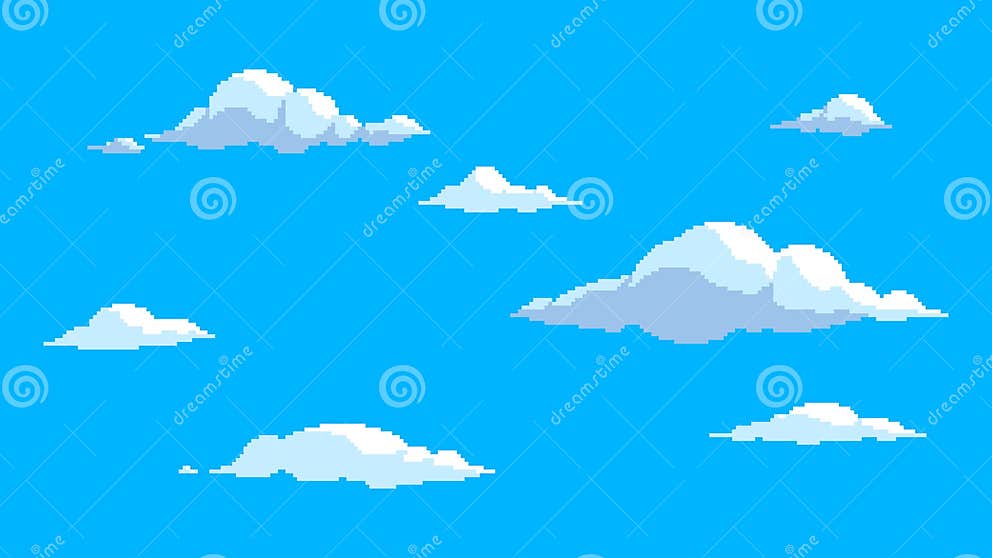Pixel Cloud Set. Flying Clouds on Blue Sky. 8-bit Sky, Retro Style ...