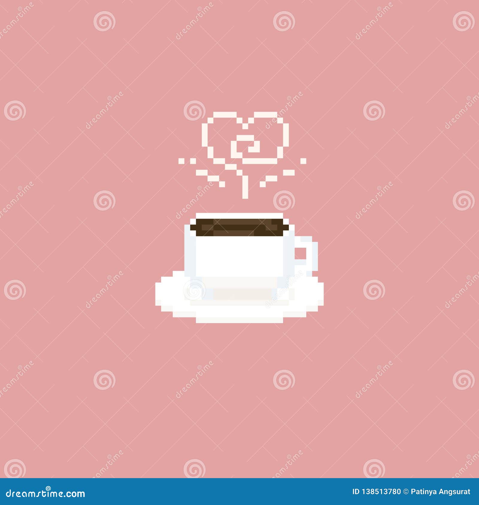 Pixel Coffee Cup with Heart Smoke.8bit. Stock Illustration ...