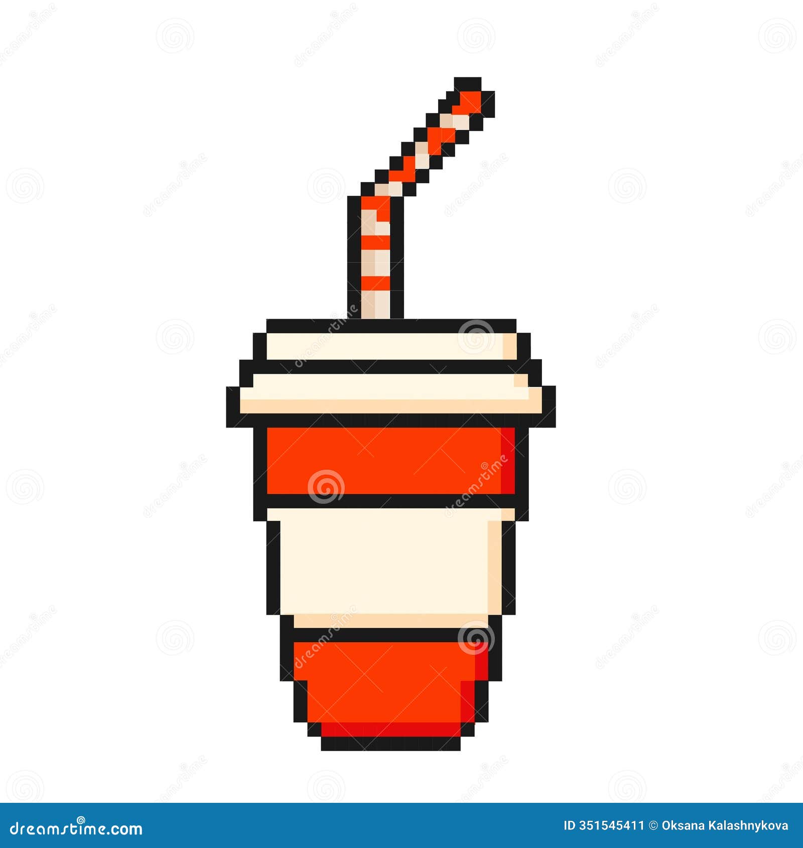 Pixel Art Orange and White Soda Cup with Striped Straw Isolated on ...