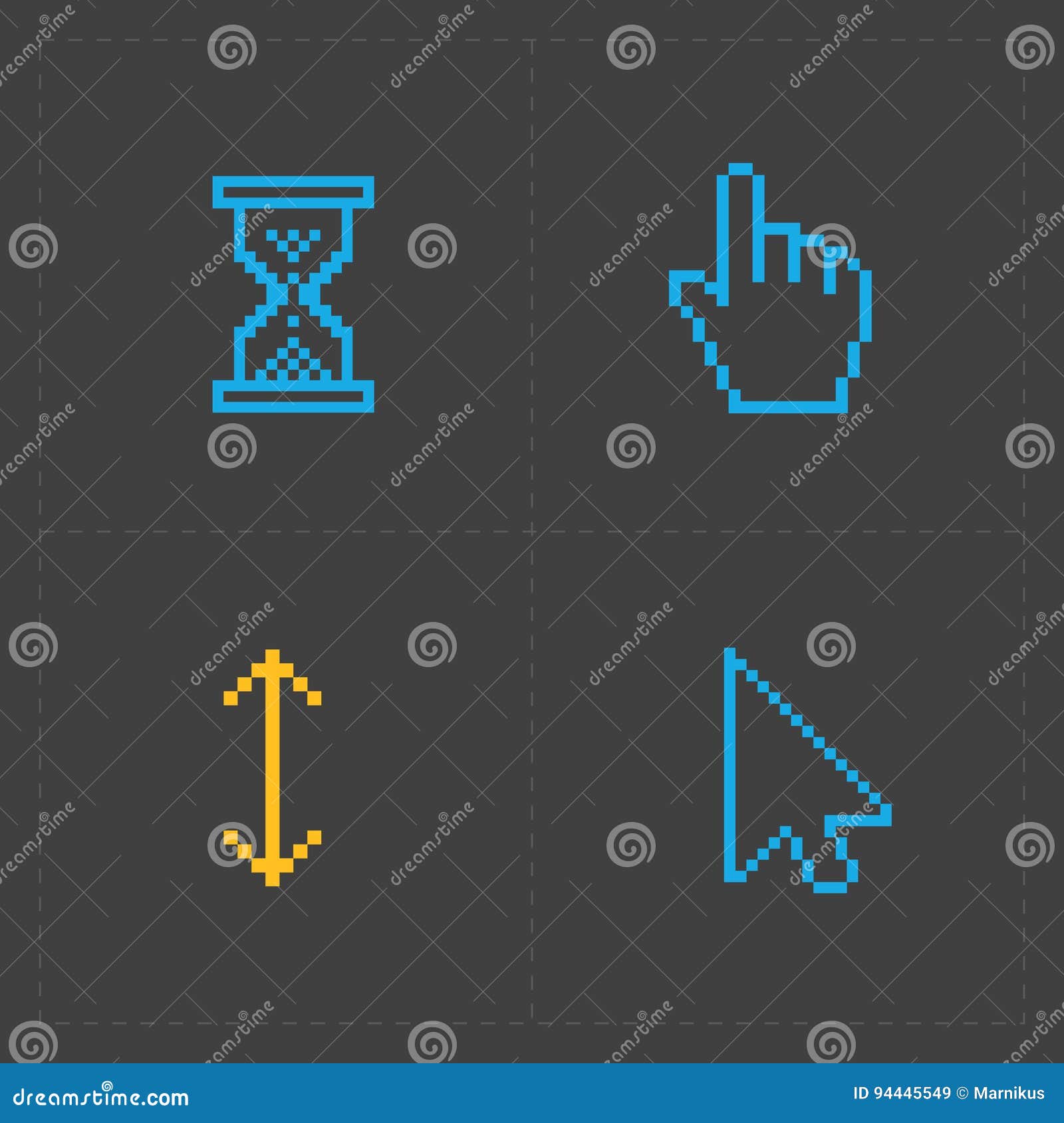 Pixel Colorful Cursors Icons On Black.Vector Illustration ...