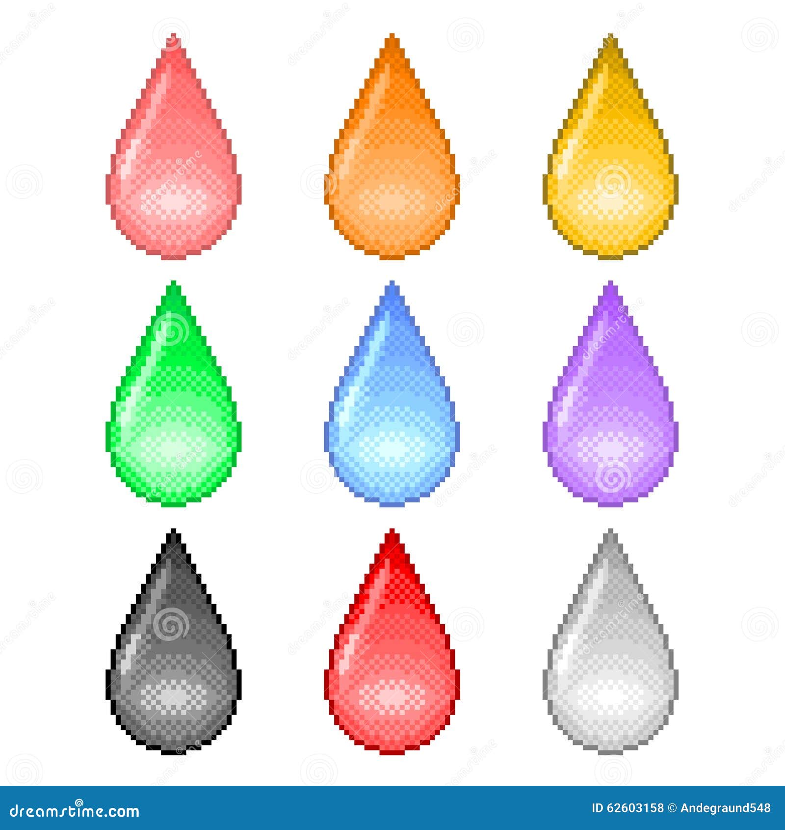 Pixel Colorful Drops Icons Vector Set Stock Vector - Illustration of ...