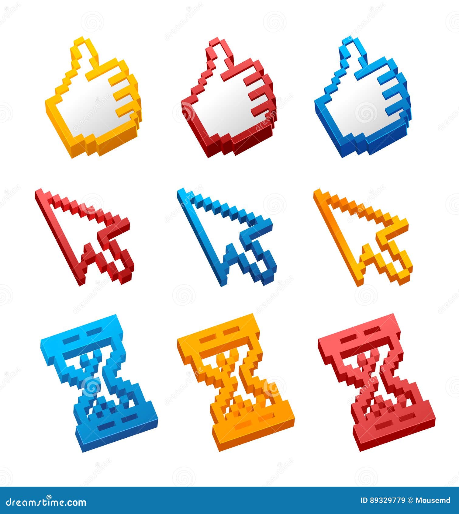 Pixel Computer Cursor Color Set. Vector Stock Vector - Illustration of ...