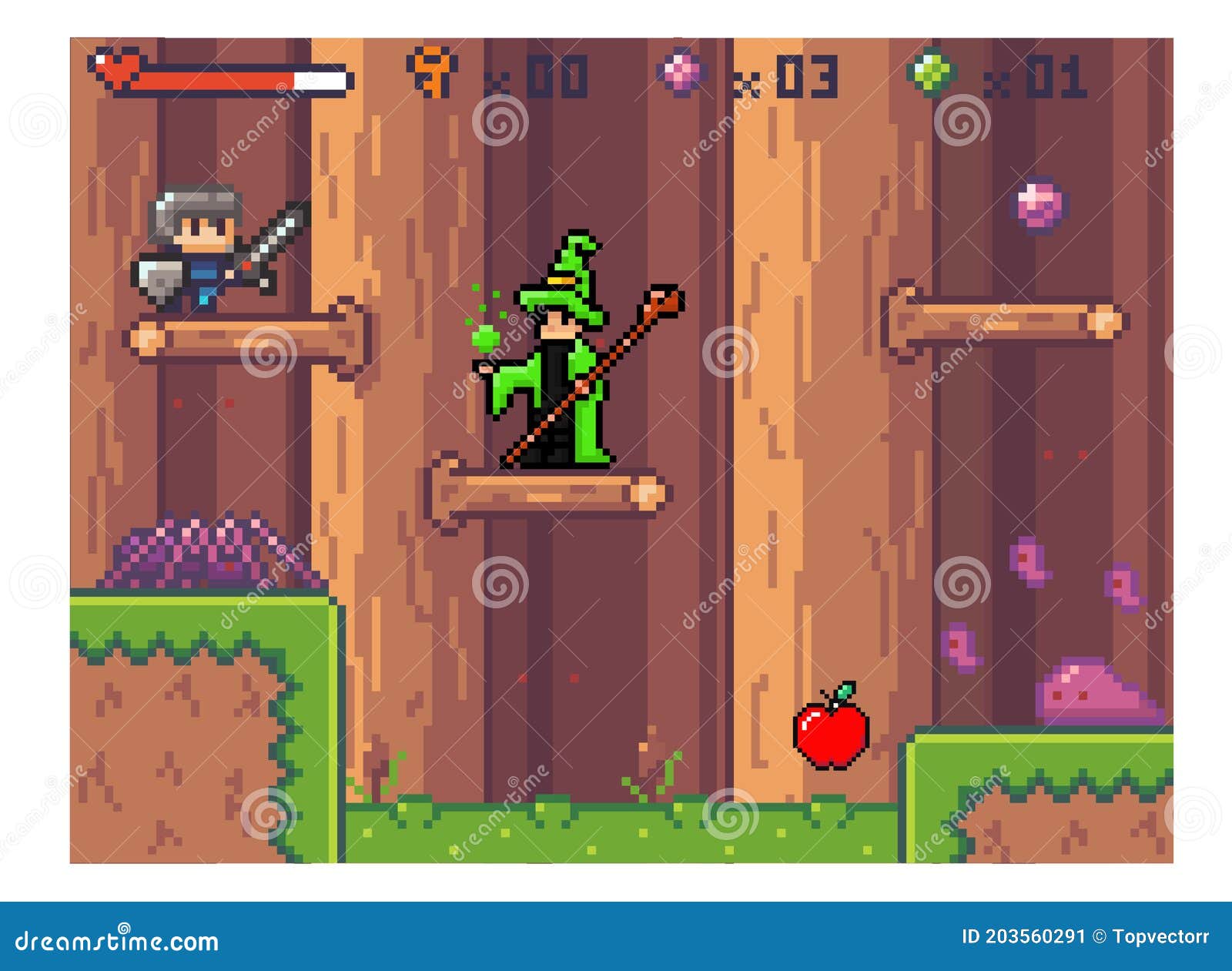 Pixel Computer Game Interface. Wizard In Mantle Waiting For The Hero ...