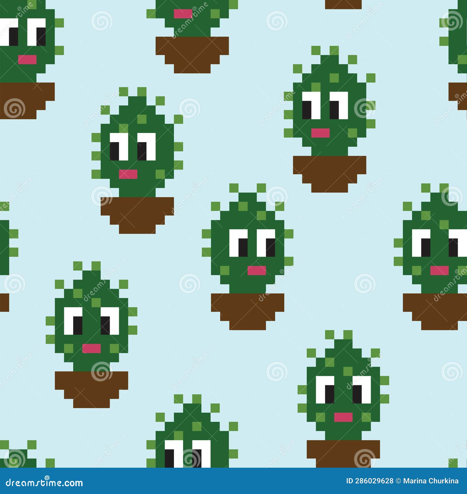 Pixel cactus pattern stock illustration. Illustration of school - 286029628