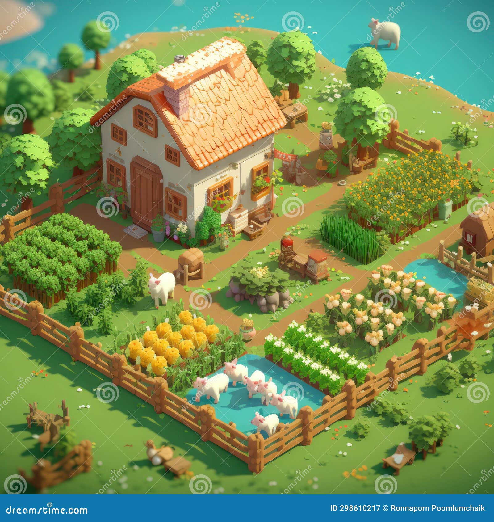 Pixel Countryside Farm in a Charming Setting Stock Image - Image of ...