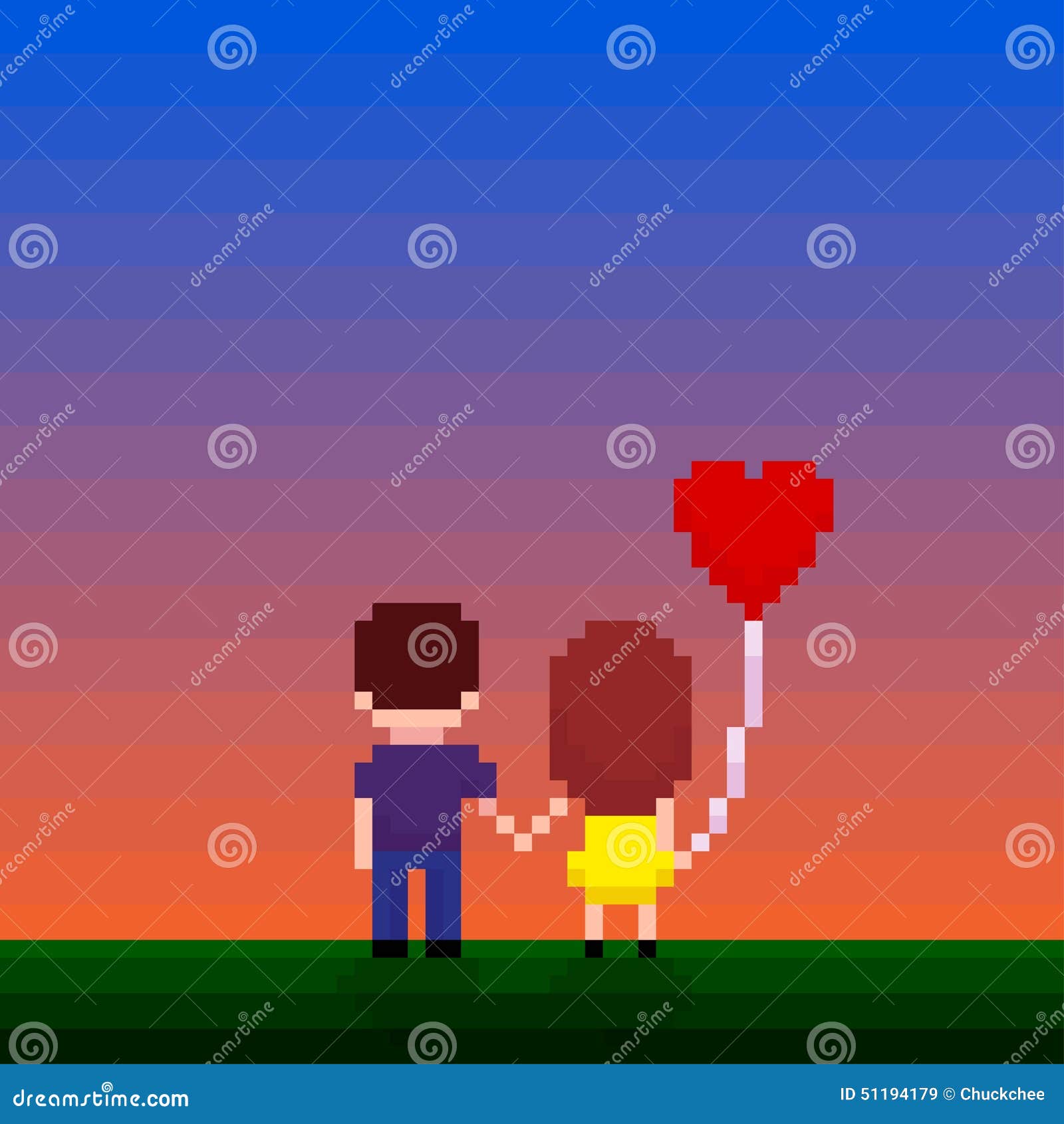 Pixel Couple stock vector. Illustration of sunrise, horizon - 51194179