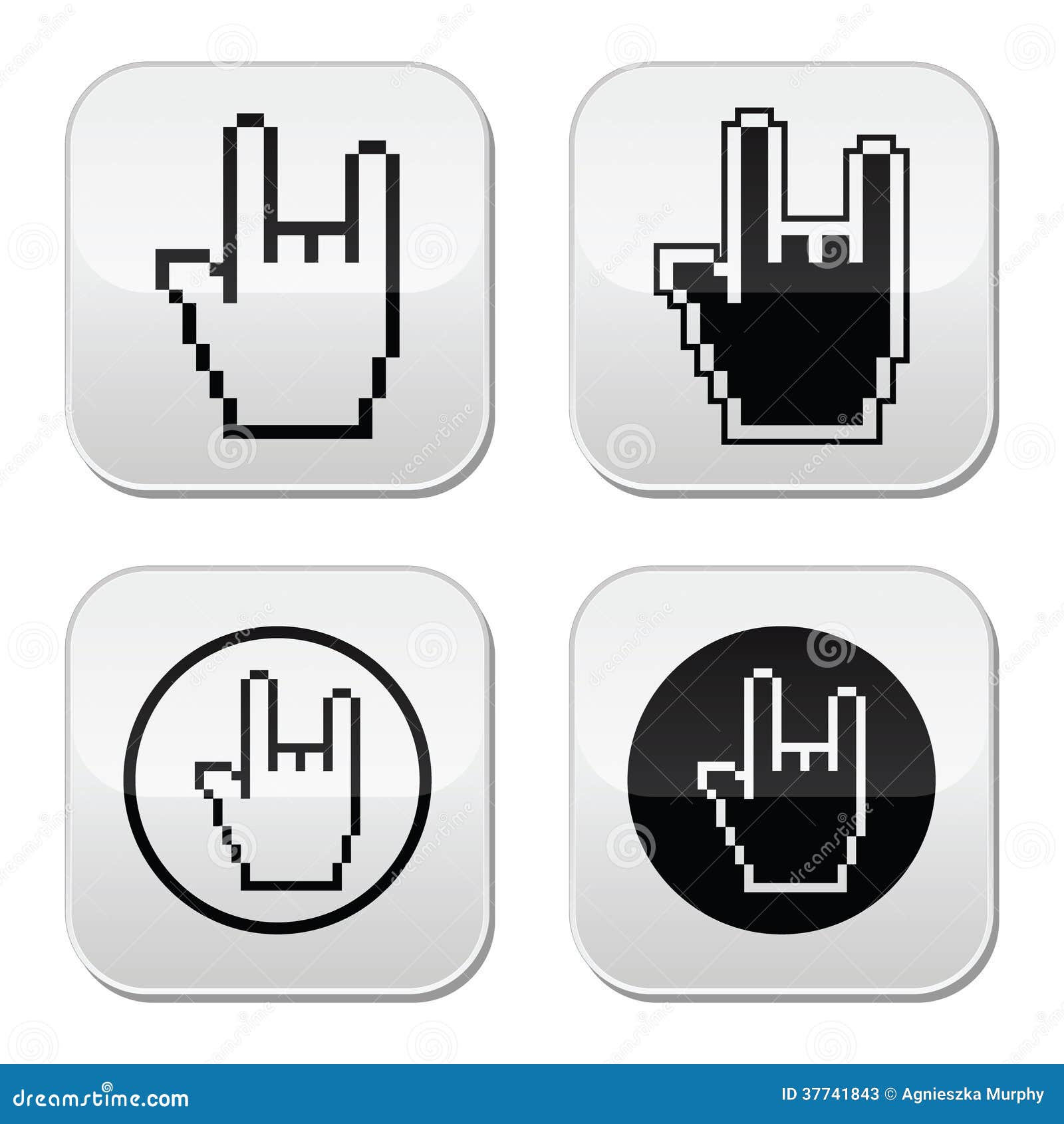 Pixel Cursor Buttons Hand - Rock Sign Stock Illustration - Illustration ...