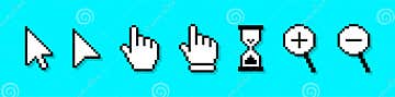 Pixel Cursor or Computer Mouse Pointer Icons Set. Pixel Art Cursors ...