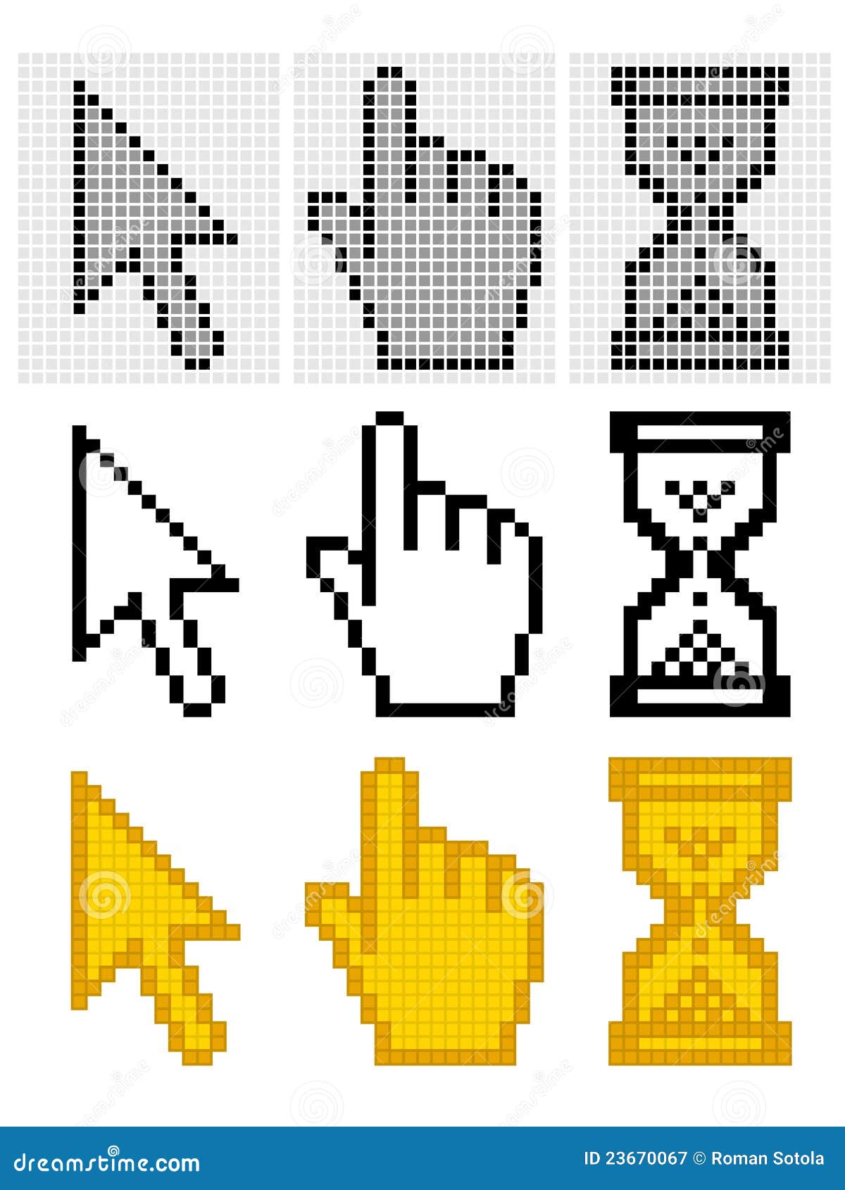 Set Of Pixel Cursors Or Pixel Hourglass Or Pixel Mouse Cursor Concept ... Set Of Pixel Cursors Or Pixel Hourglass Or Pixel Mouse Cursor Concept ...