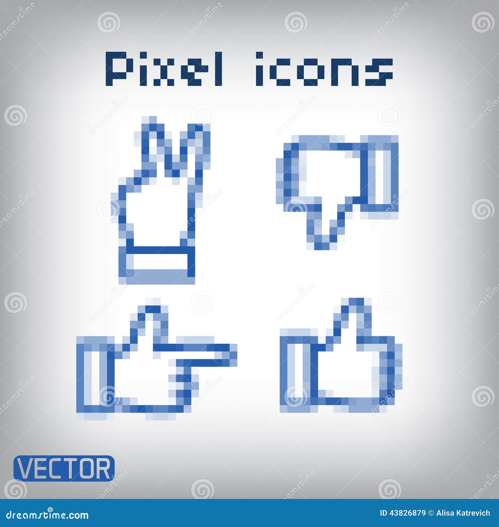 Pixel Cursors Blue Icons Set - Hand And Arrow Cartoon Vector ...