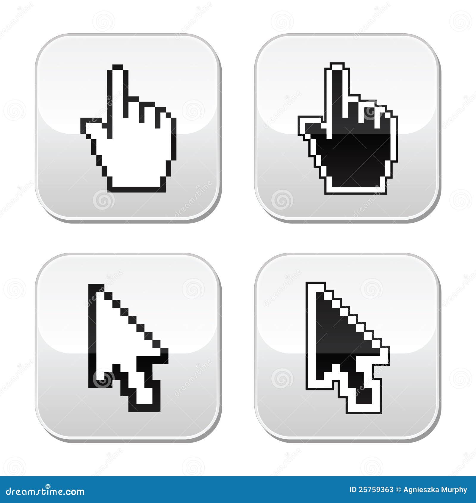 Pixel Cursors Buttons- Hand and Arrow Icons Stock Vector - Illustration ...