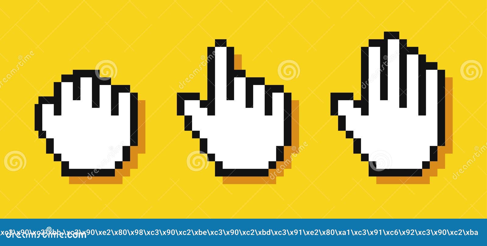 Pixel Cursors. Cursor Hand Pointers. Computer Mouse. 8-bit. Video Game ...