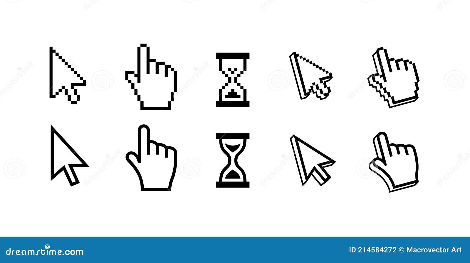 Set Of Pixel Cursors Or Pixel Hourglass Or Pixel Mouse Cursor Concept ... Set Of Pixel Cursors Or Pixel Hourglass Or Pixel Mouse Cursor Concept ...
