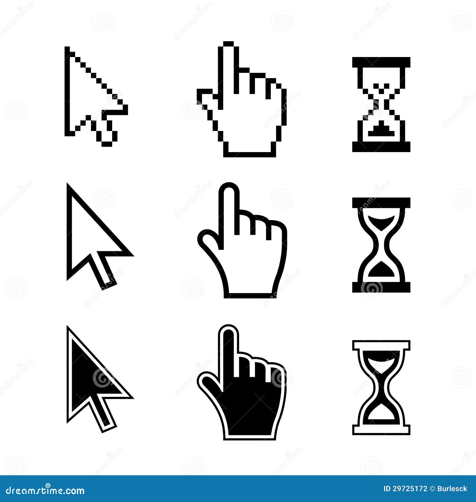 Set Of Pixel Cursors Or Pixel Hourglass Or Pixel Mouse Cursor Concept ... Set Of Pixel Cursors Or Pixel Hourglass Or Pixel Mouse Cursor Concept ...