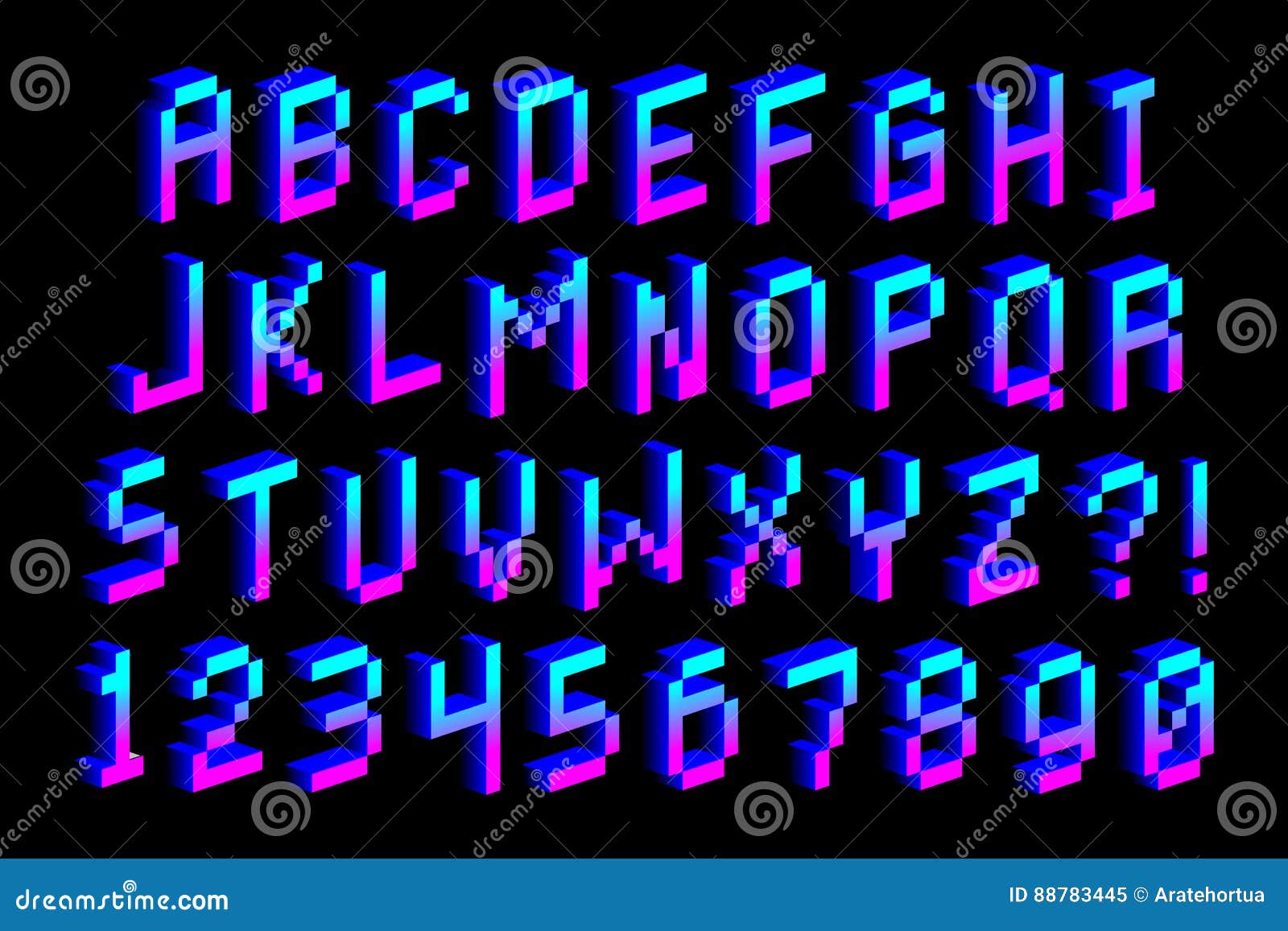 Pixel 3D Font Alphabet and Numbers Isolated Stock Illustration ...