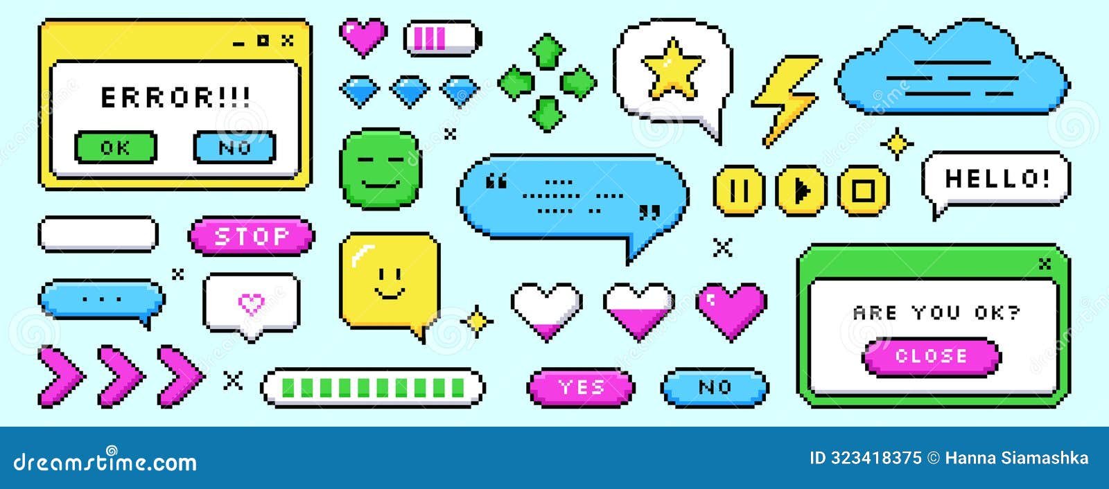 Pixel Dialogue Boxes, Speech Bubbles, Buttons, Message Frames and Retro ...