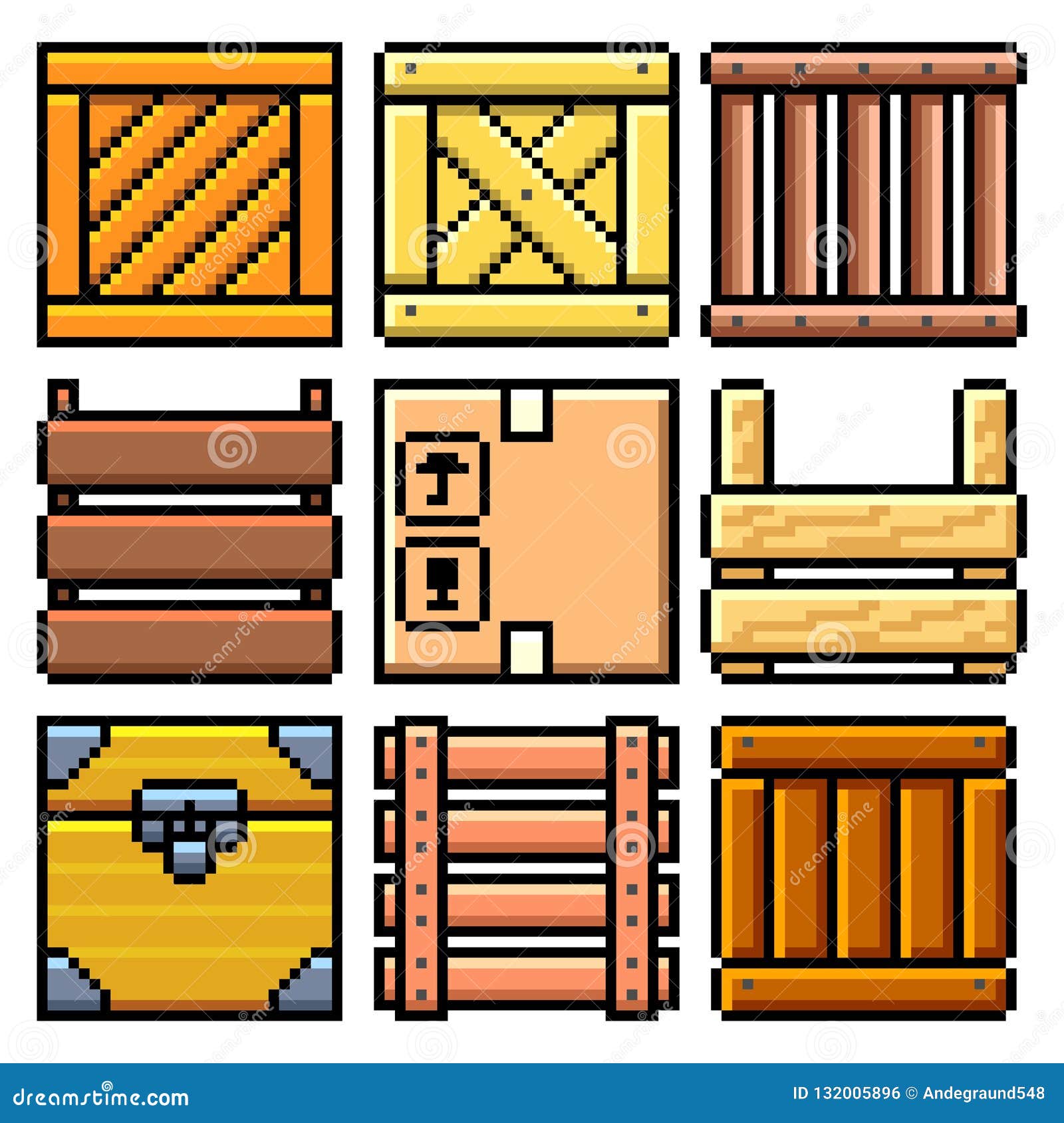 Pixel Different Crates Set Detailed Illustration Isolated Vector Stock ...