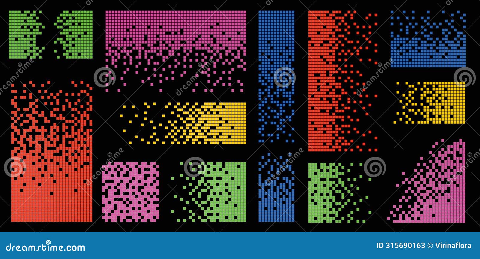 Pixel Disintegration Color Backgrounds. Decay Effect. Dispersed Dotted ...