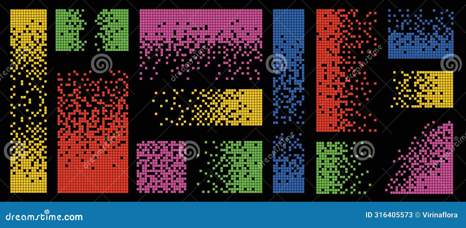 Pixel Disintegration Color Backgrounds. Decay Effect. Dispersed Dotted ...