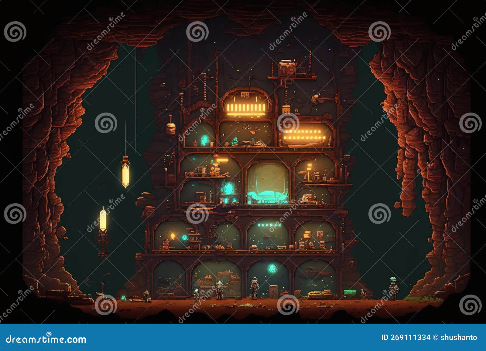 Pixel Dotted Cave Concept Art Stock Photo - Image of night, artistic ...