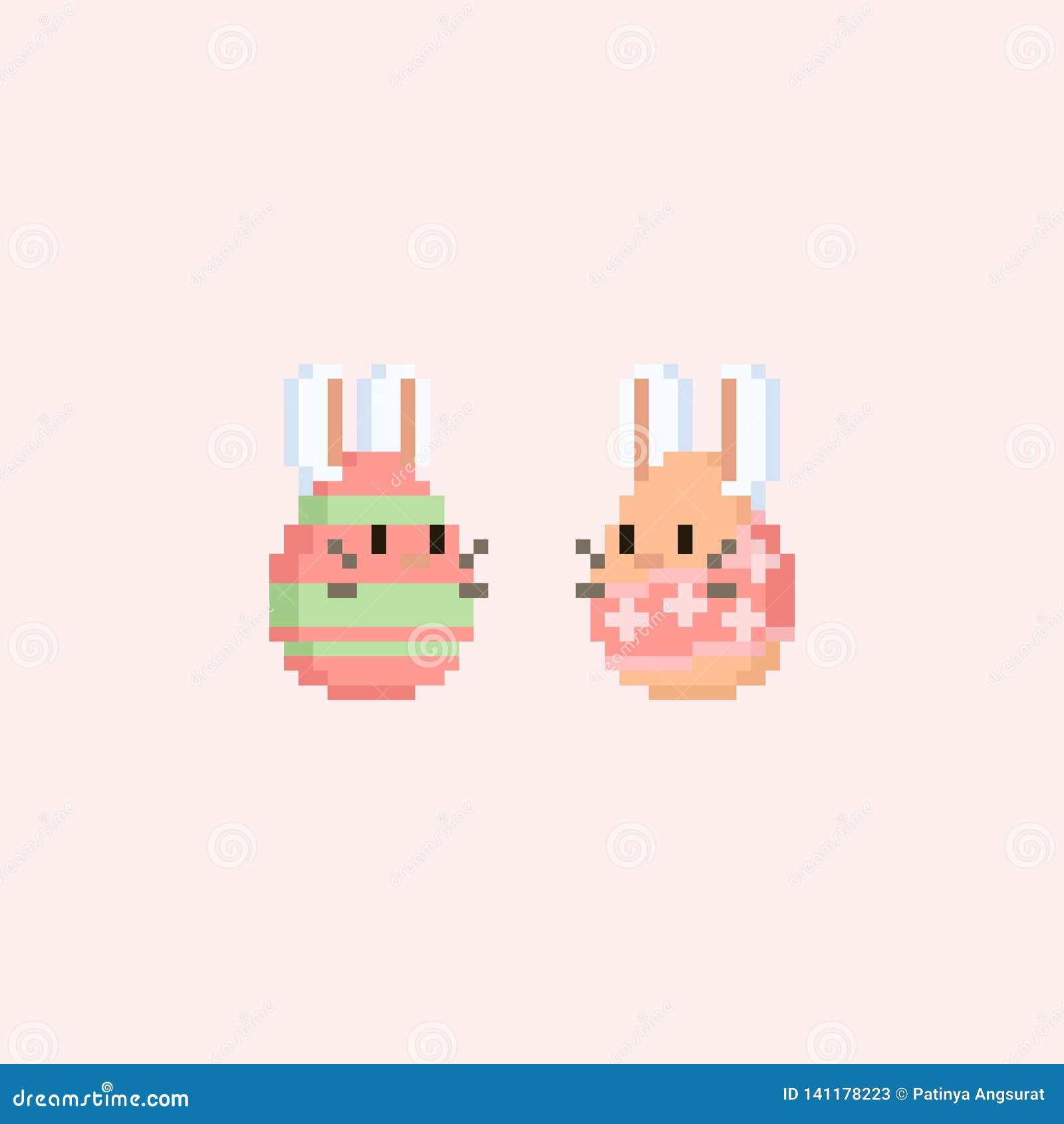 Pixel Eggs with Bunny Face and Ears.Easter Day.8bit. Stock Vector ...