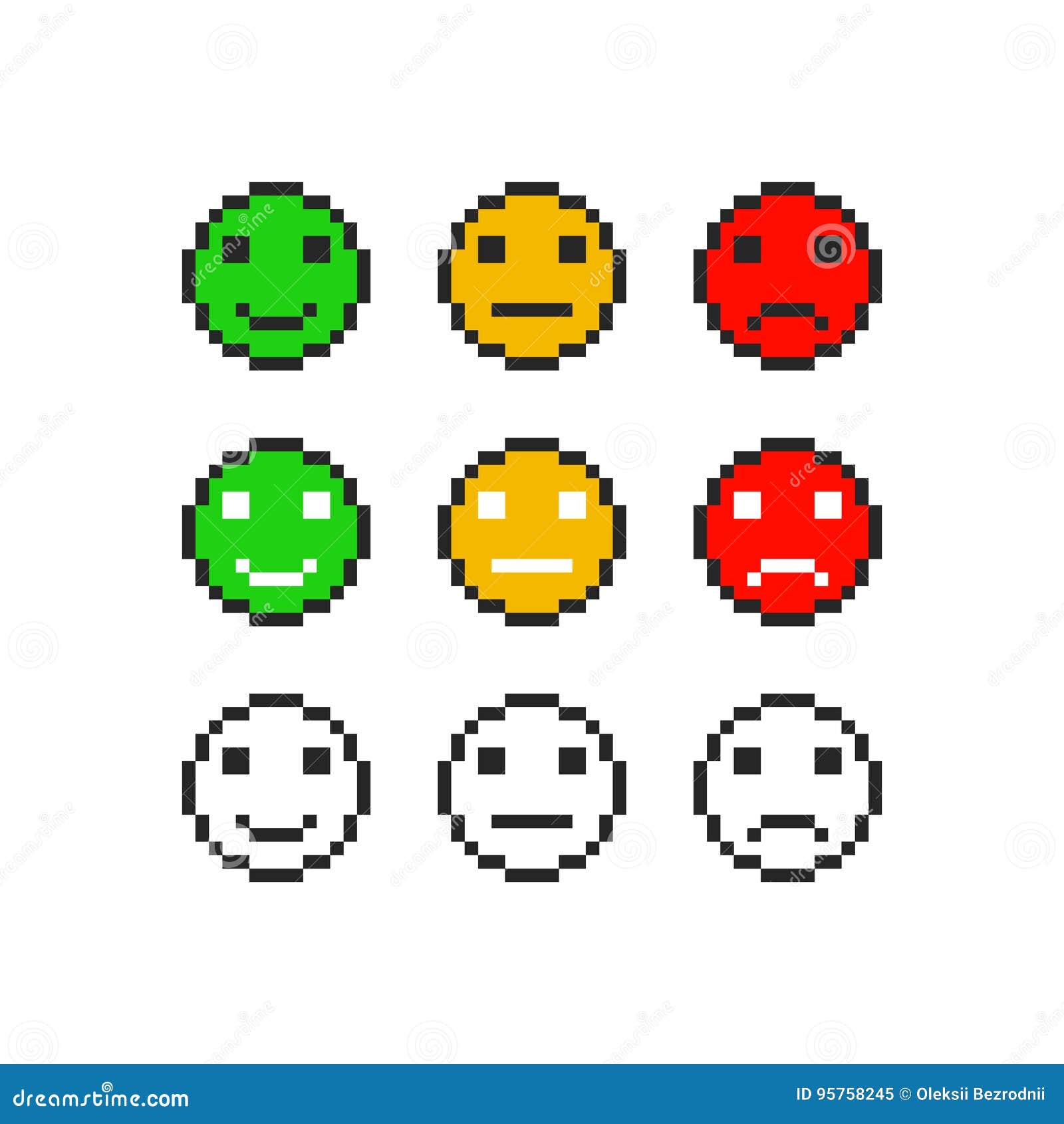 Pixel Art Emoji Emoticon Set Vector Illustration | CartoonDealer.com ...