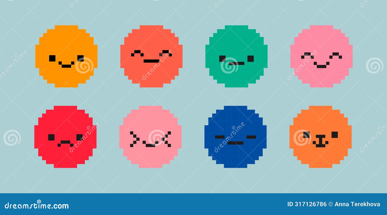 Pixel Face Set. Various Pixel Art Faces, Happy And Sad. 8bit Acid Style ...