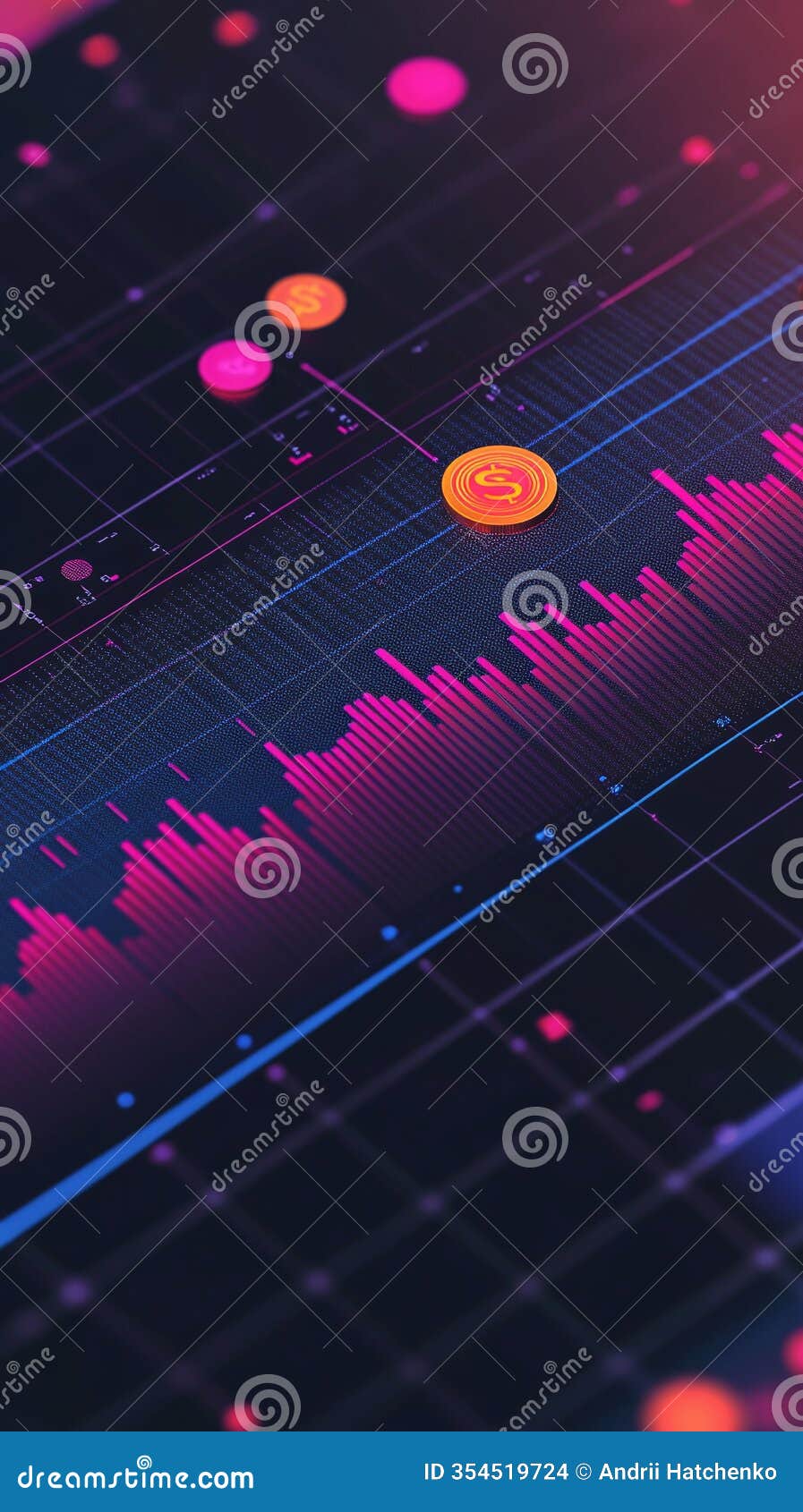 Pixel Finance Graph With A Digital Currency Symbol And Fluctuating Line Charts. Stock ...