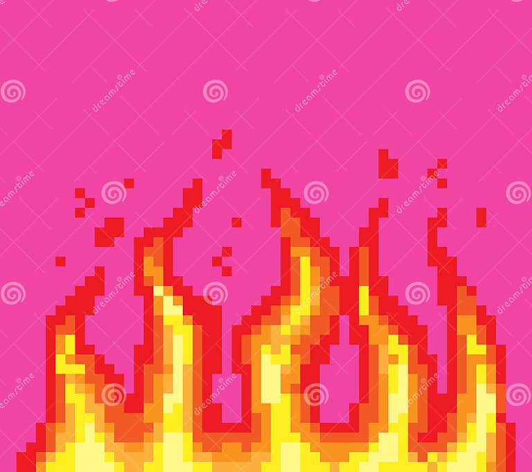 Pixel Fire. Art 8 Bit Fire Objects. Game Icons Set. Comic Boom Flame ...