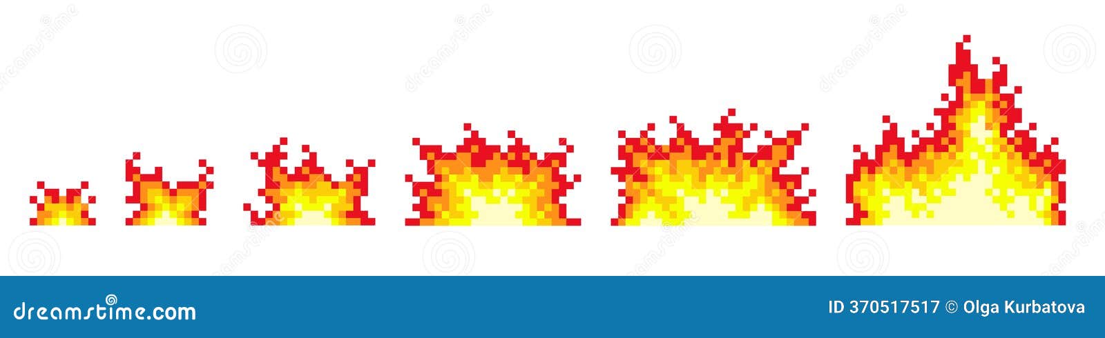 Pixel Fire Animation. Red Hot Flame, Burning Effect Fire Border And ...