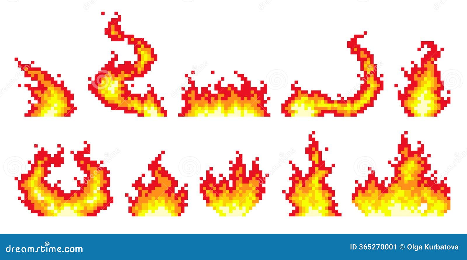 Pixel Fire Flames. 8 Bit Bonfire Icons, Retro Arcade Video Games ...