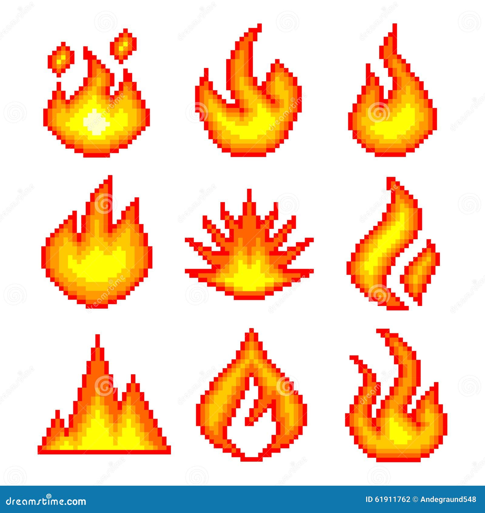 Pixel Fire for Games Icons Vector Set Stock Vector - Illustration of ...