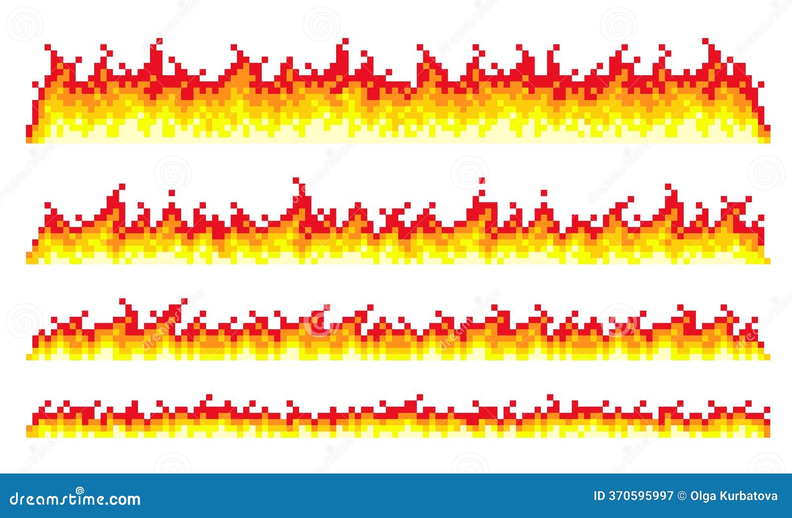 Pixel Flame Borders. 8 Bit Fire Assets, Linear Burning Effect, Retro ...