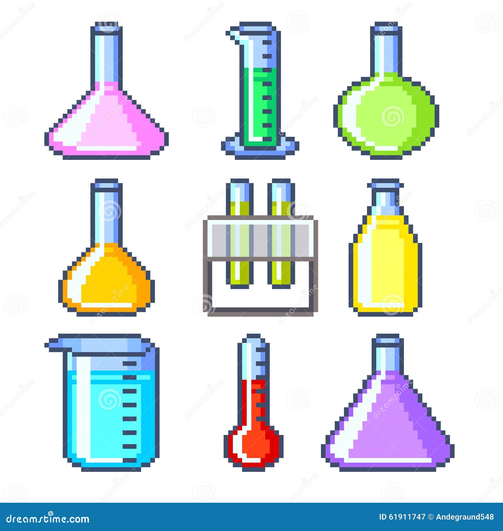 Pixel Flasks and Test Tubes Icons Vector Set Stock Vector ...