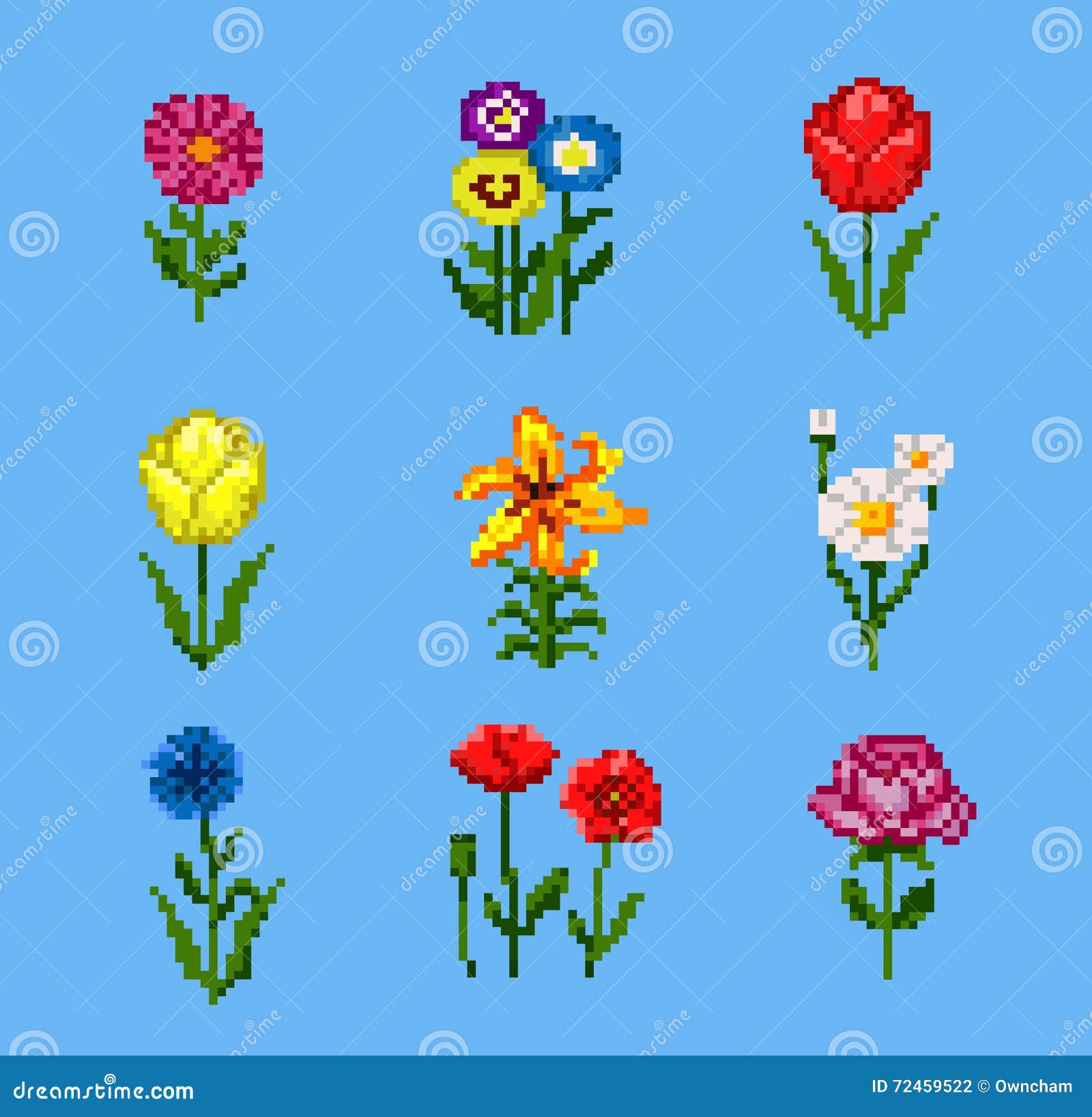 Pixel Flower Icons Set stock vector. Illustration of seasonal - 72459522