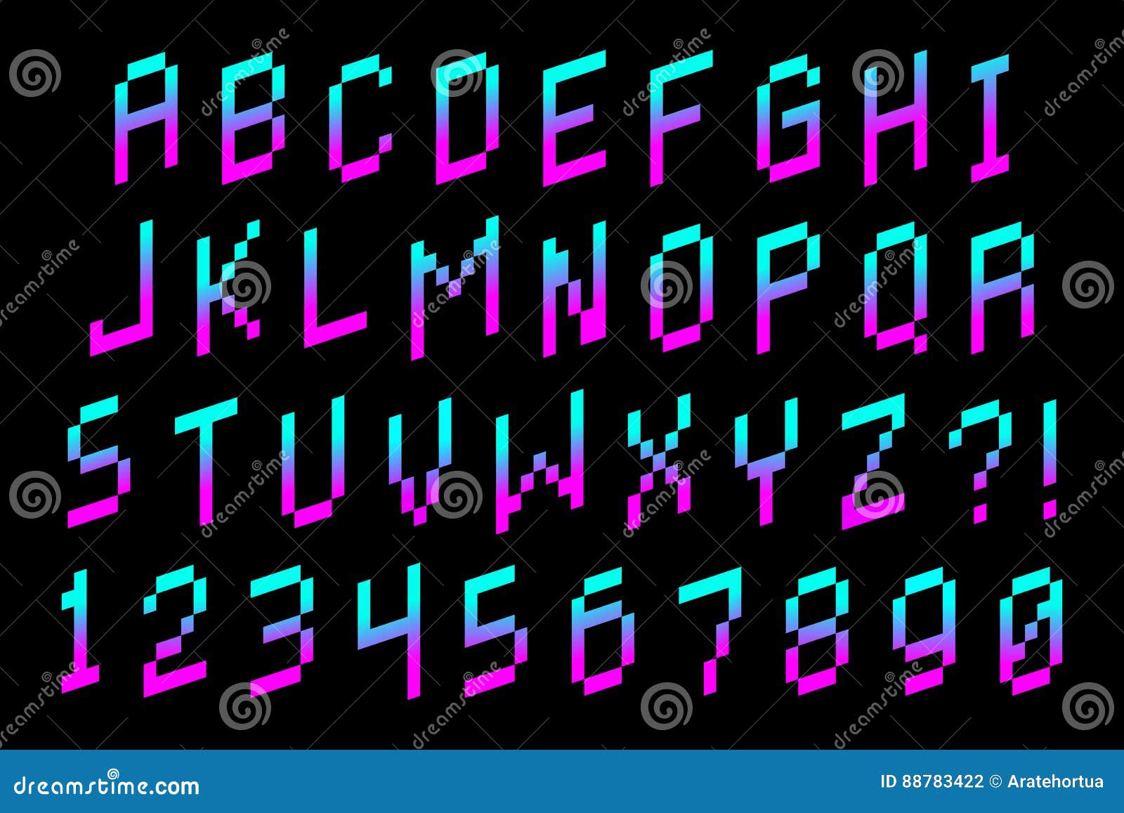 Pixel Font Alphabet and Numbers Isolated Stock Illustration ...
