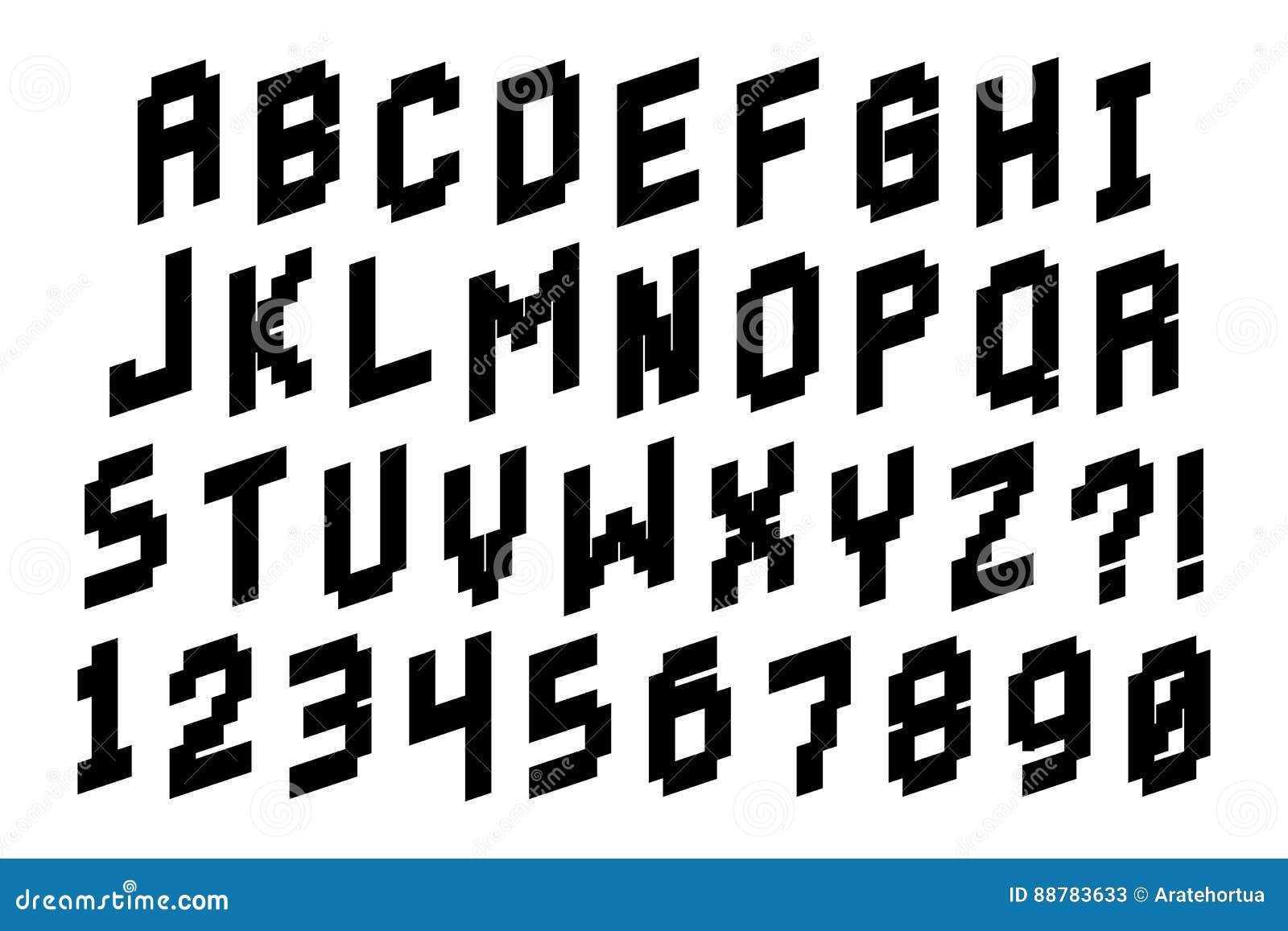 Pixel Font Alphabet and Numbers Isolated Stock Illustration ...