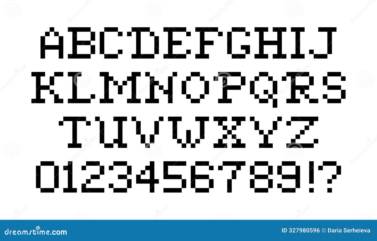 Pixel Font Set. Large Letters and Numeral Units in Pixel Art Style ...